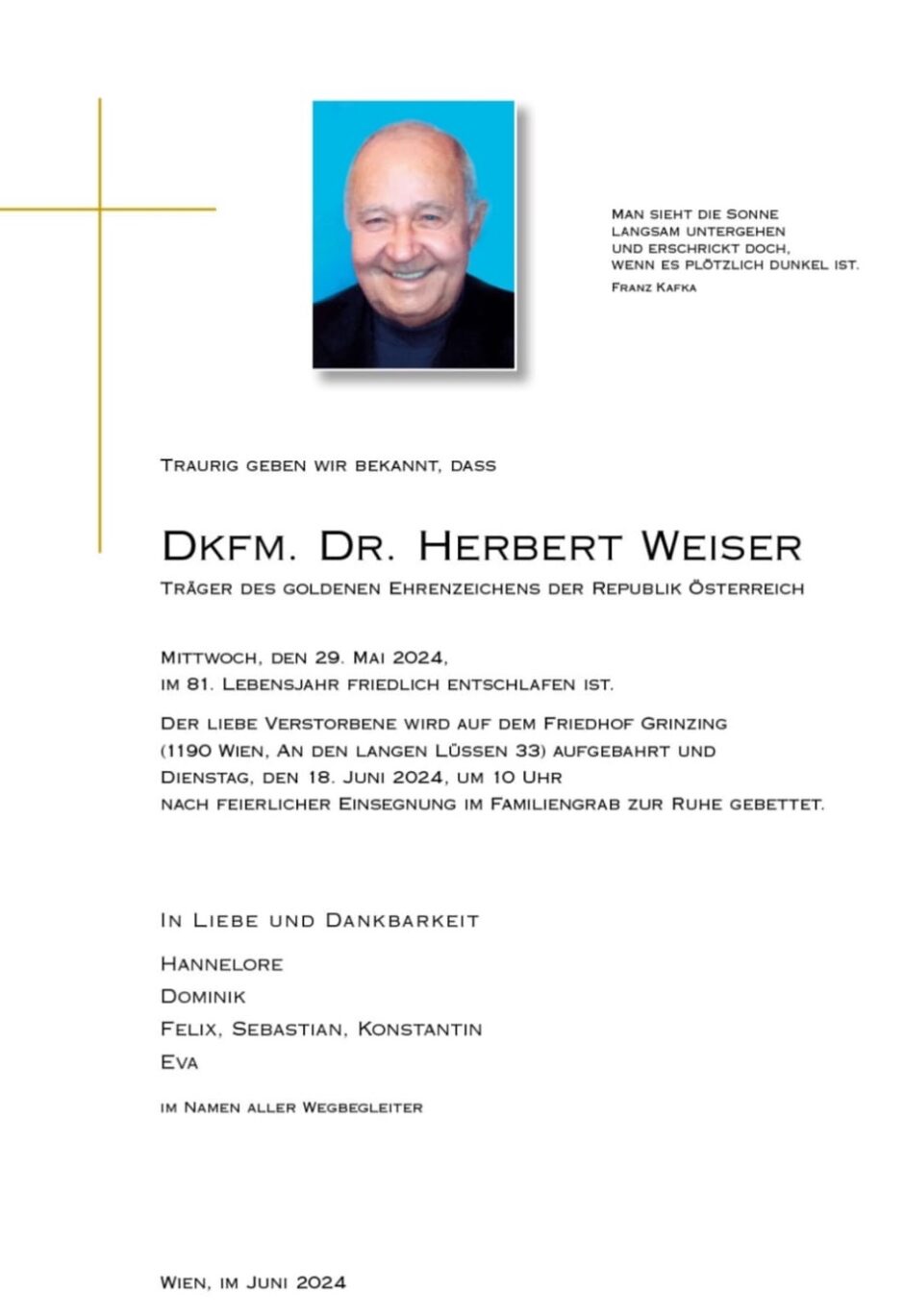 Dr. Herbert Weiser verstorben – Sportverein Weyregg am Attersee